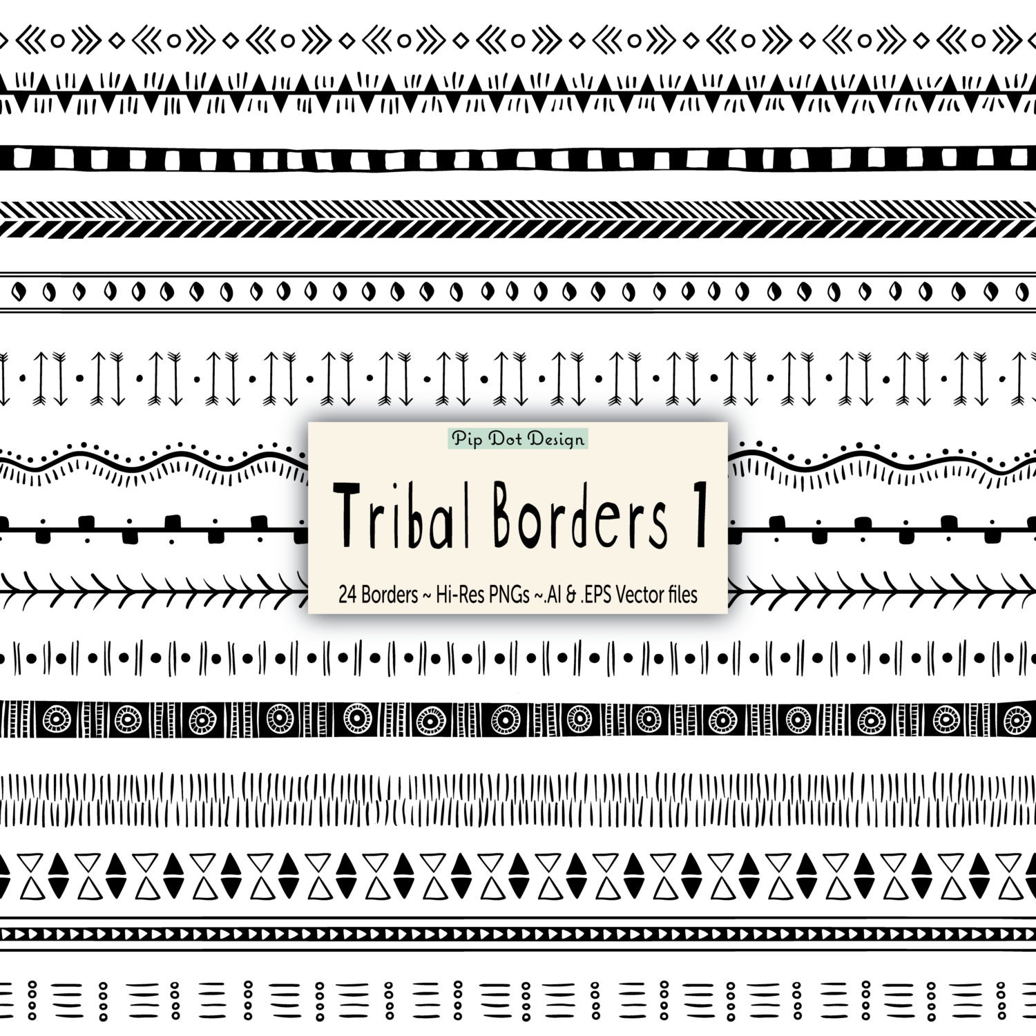 Seamless Tribal Borders and Vectors - "tribal Borders 1" Doodle ...