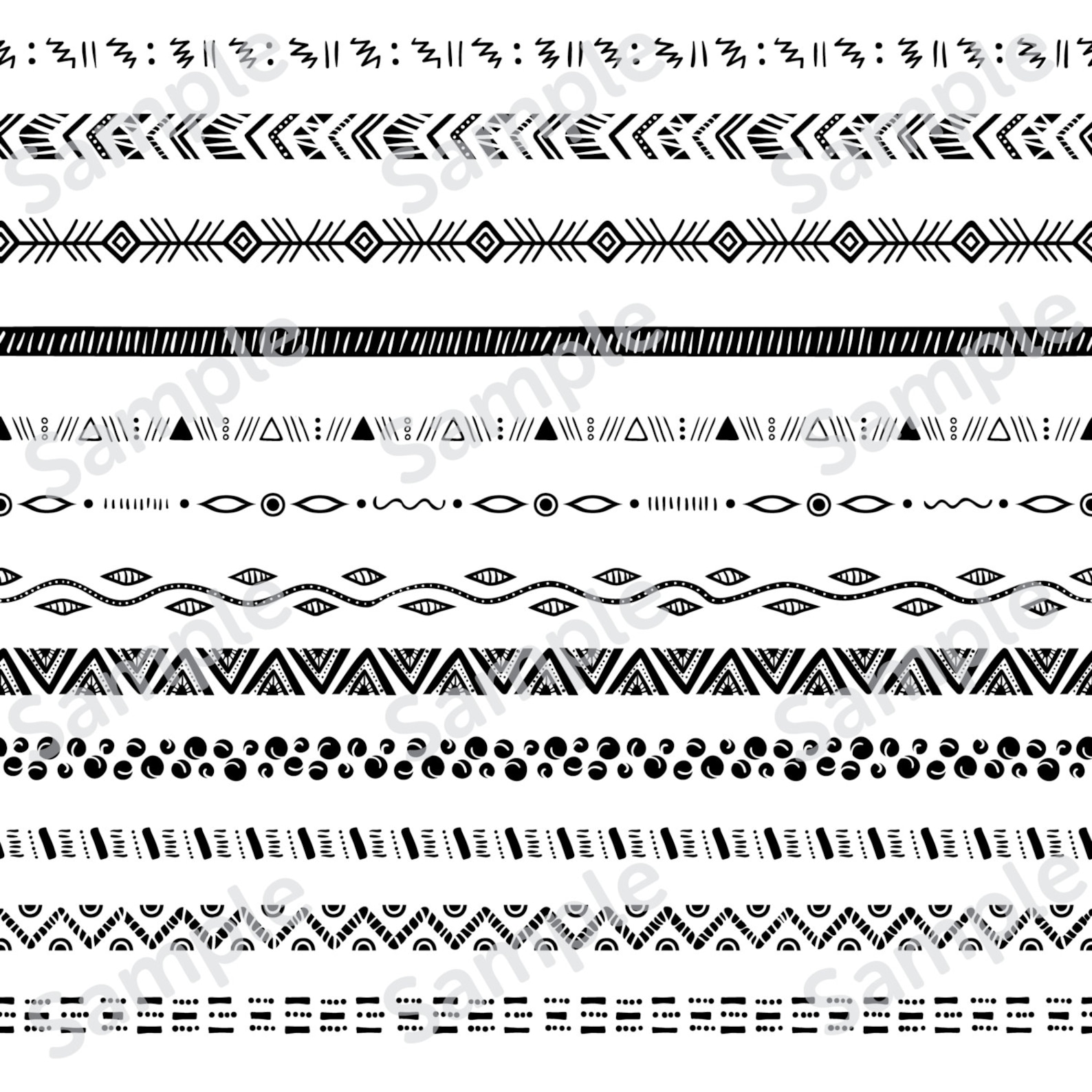 Seamless Tribal Borders and Vectors - "tribal Borders 2" Doodle ...