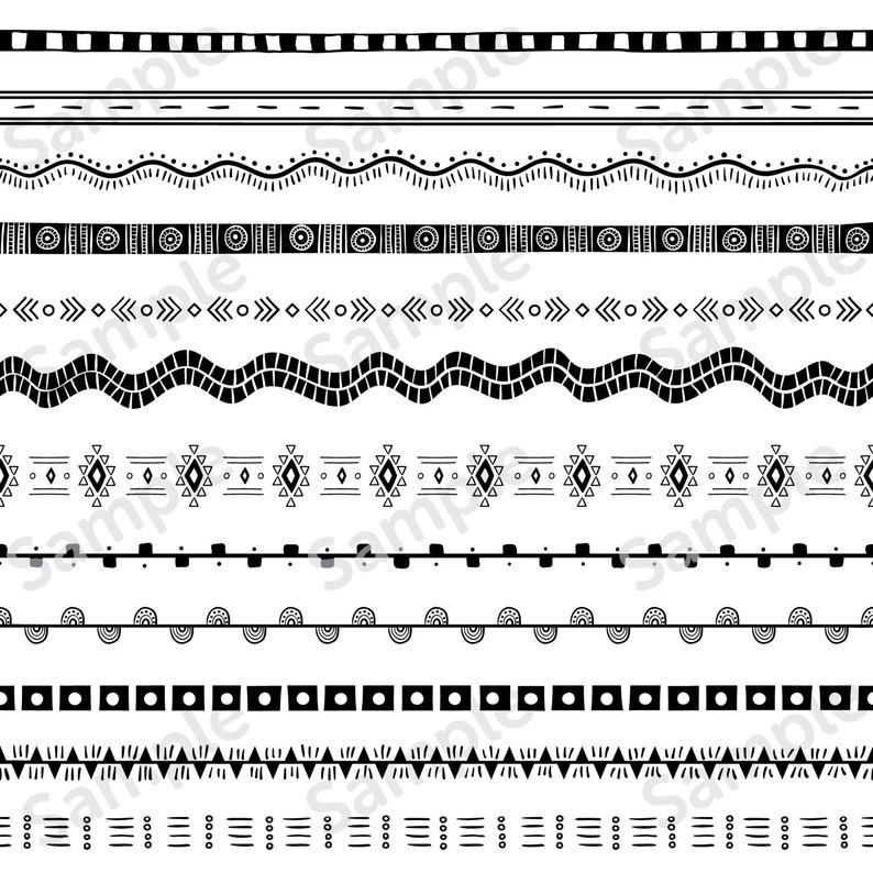 Seamless Tribal Borders and Vectors - "tribal Borders 1" Doodle ...