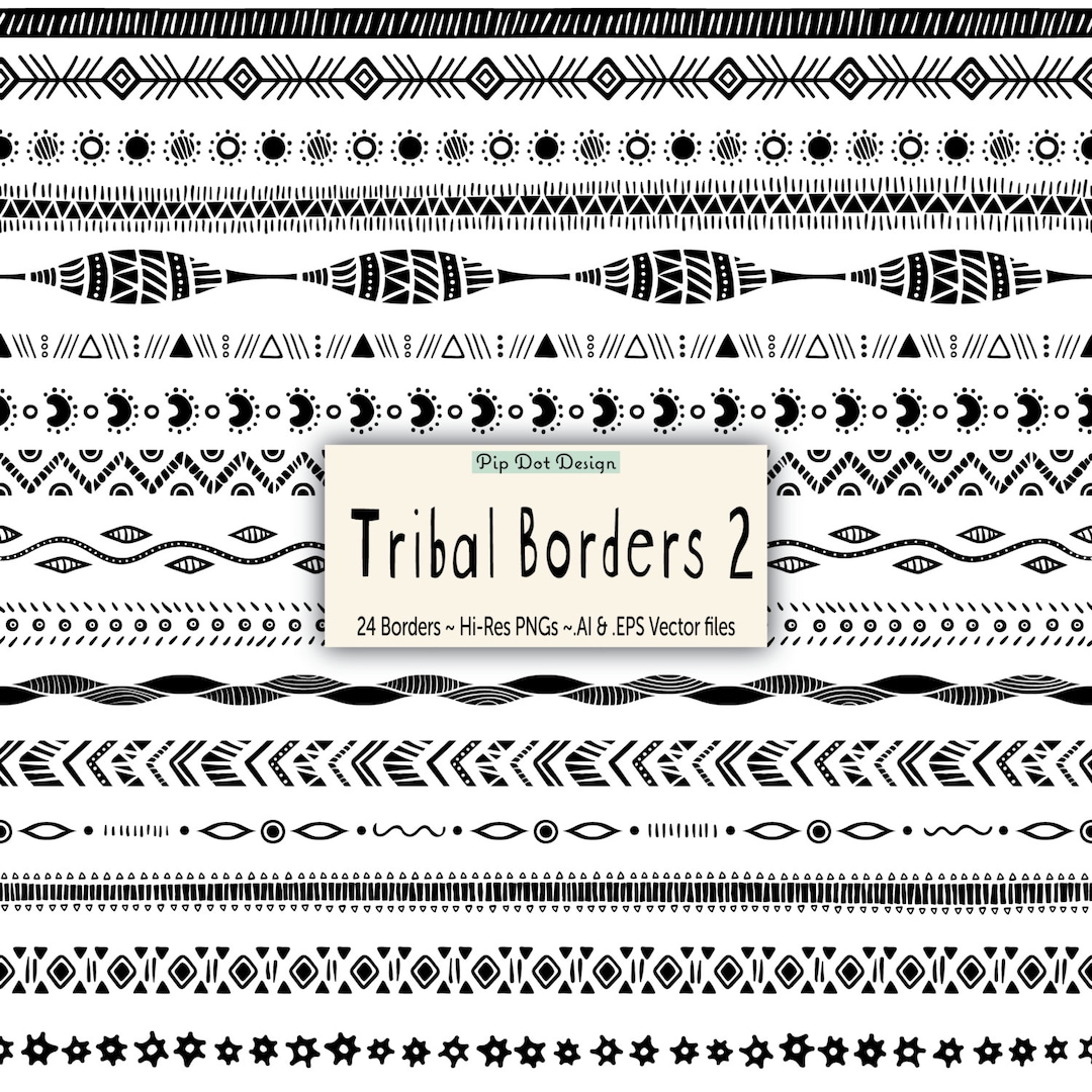 Seamless Tribal Borders and Vectors - "tribal Borders 2" Doodle ...