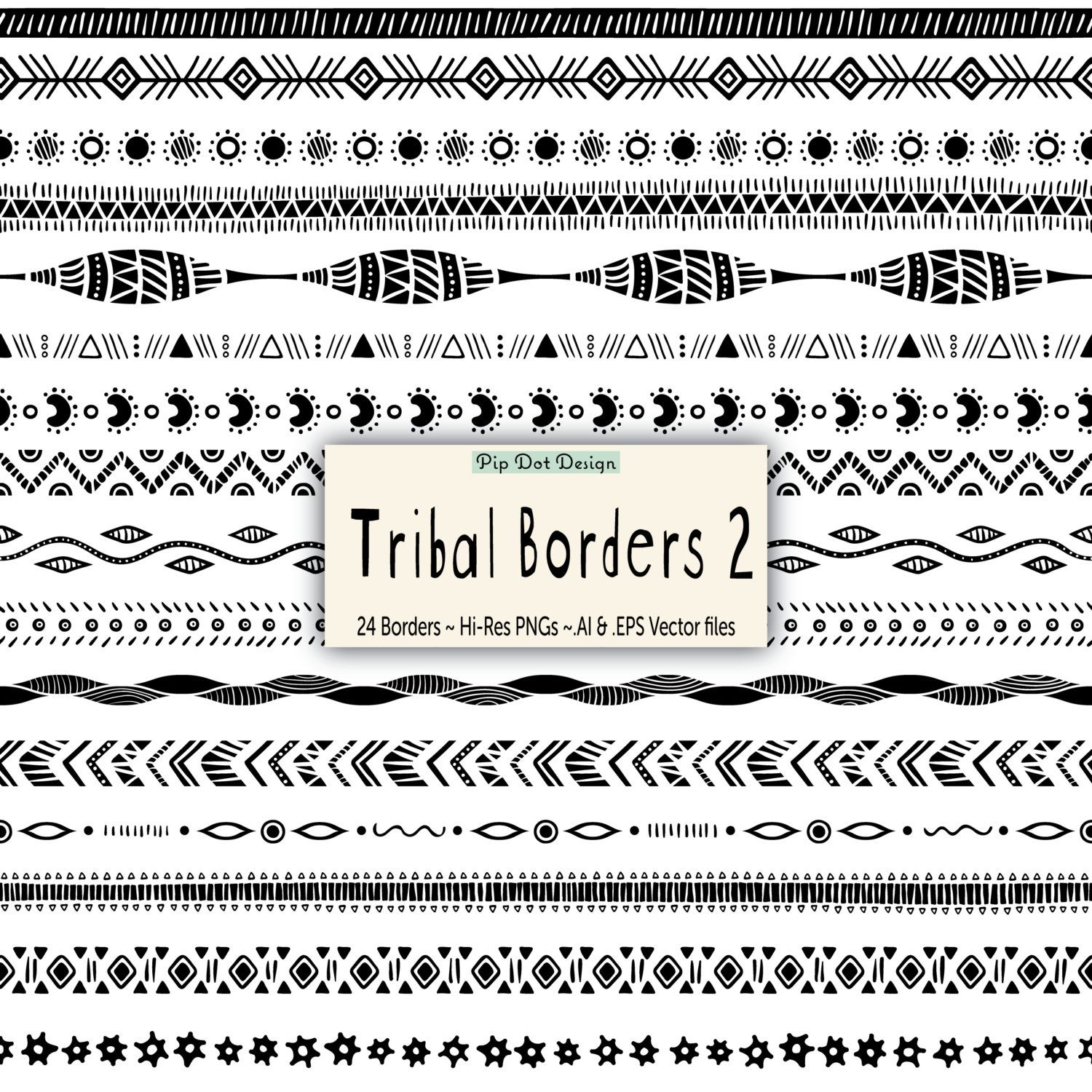Seamless Tribal Borders and Vectors - "tribal Borders 2" Doodle ...