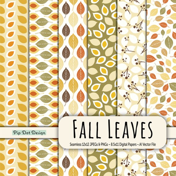 Seamless Leaves Digital Papers Patterns and Vectors | Etsy
