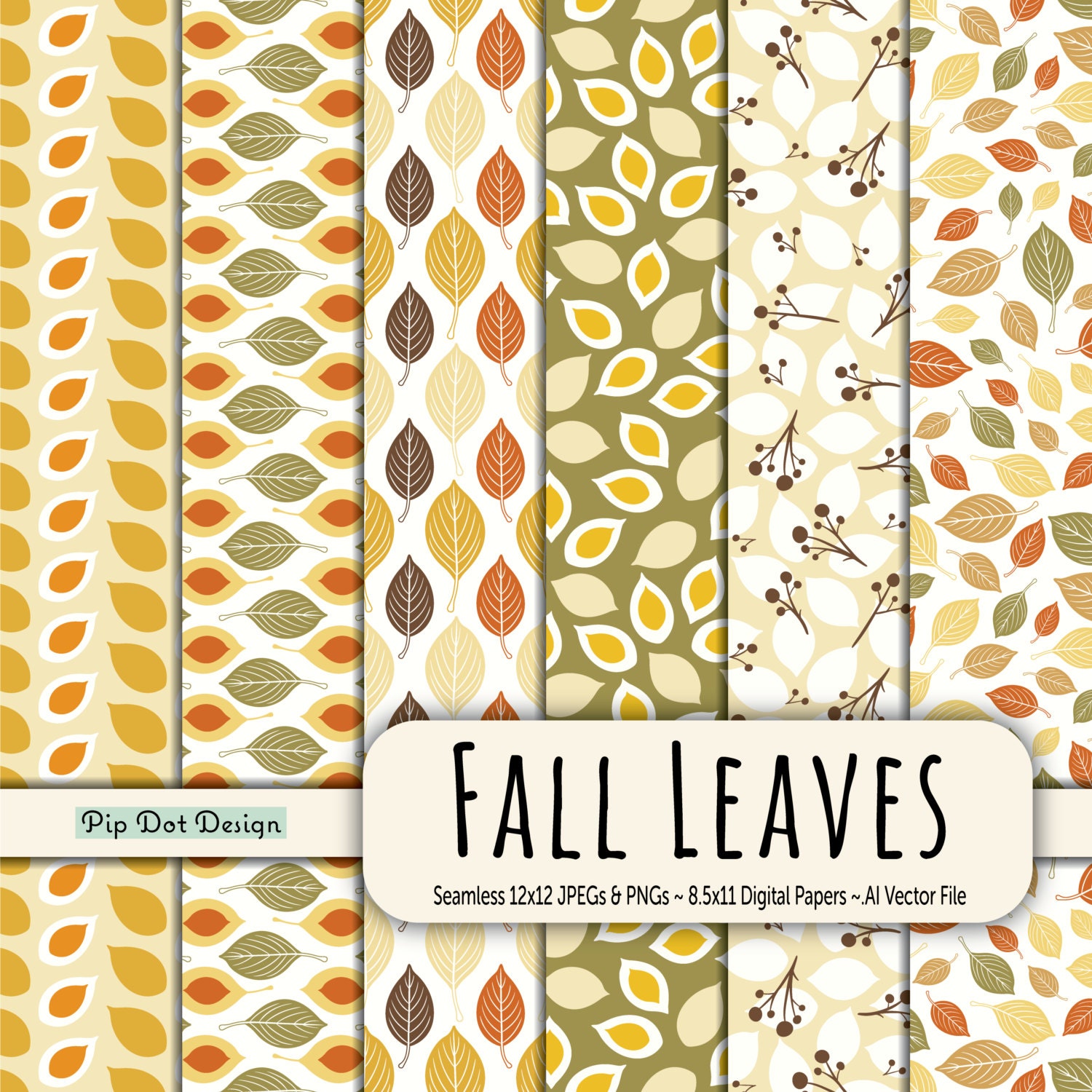 Seamless Leaves Digital Papers, Patterns and Vectors - "fall Leaves ...