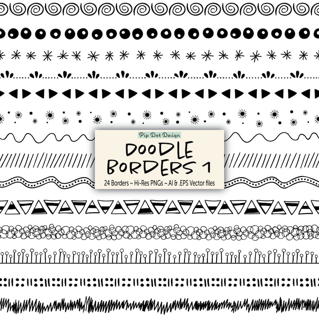 24 Seamless Doodle Borders and Vectors - "doodle Borders 1" Doodle ...