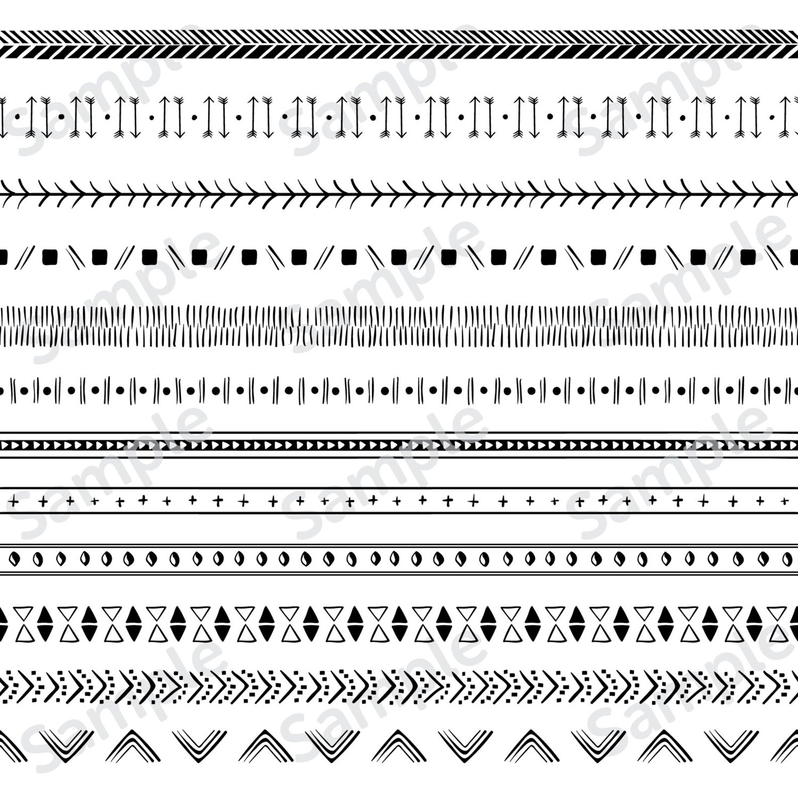 Seamless Tribal Borders and Vectors - "tribal Borders 1" Doodle ...