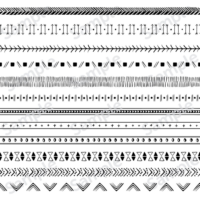 Seamless Tribal Borders and Vectors - "tribal Borders 1" Doodle ...