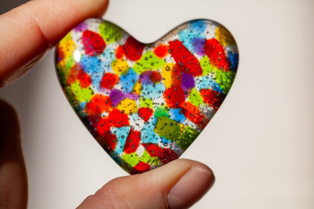 Rainbow Fused Glass Heart, Pocket Hug - Etsy