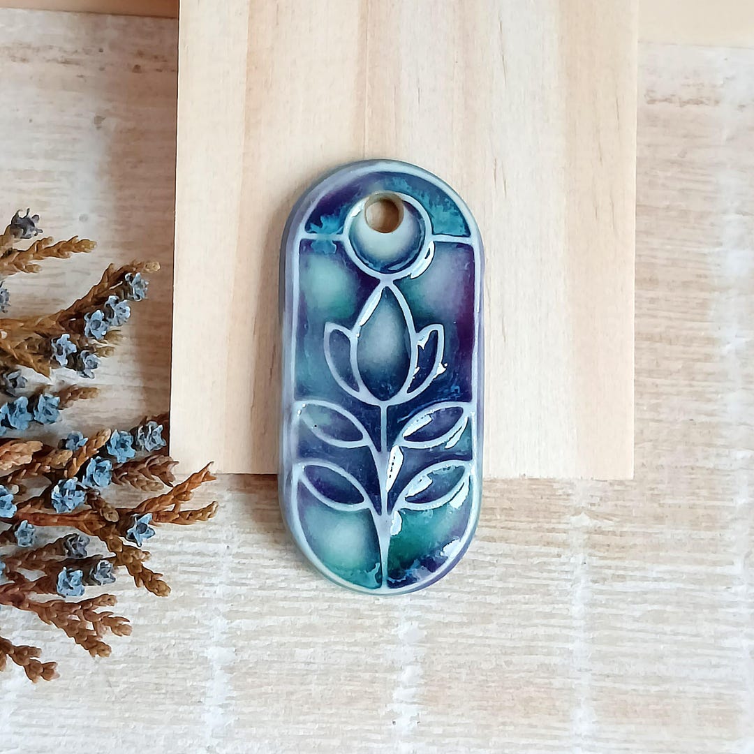 Handcrafted Lotus Flower Ceramic Pendant, Boho Floral Porcelain Jewelry ...