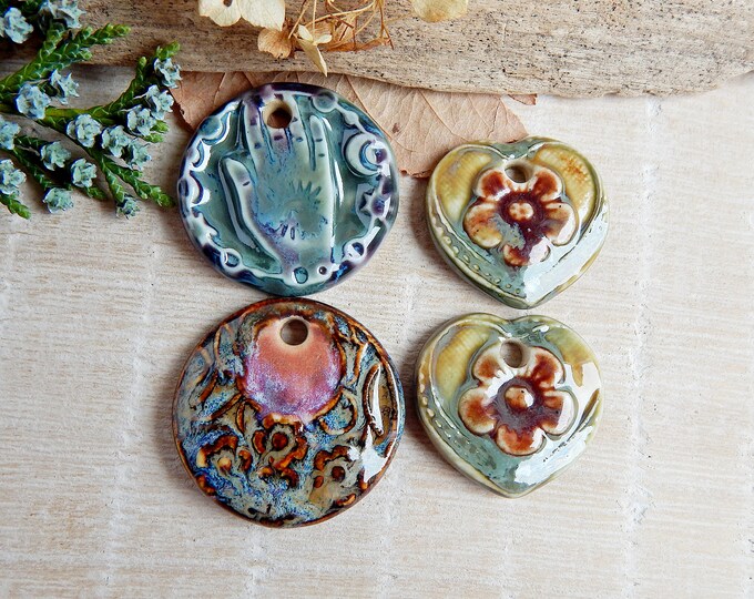 Set of Ceramic Pendants 4 Artisan Pendants of Porcelain Boho - Etsy
