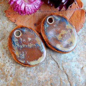 Earthy Ceramic Charms, Artisan Flower Pendants, Pair of Rustic ...