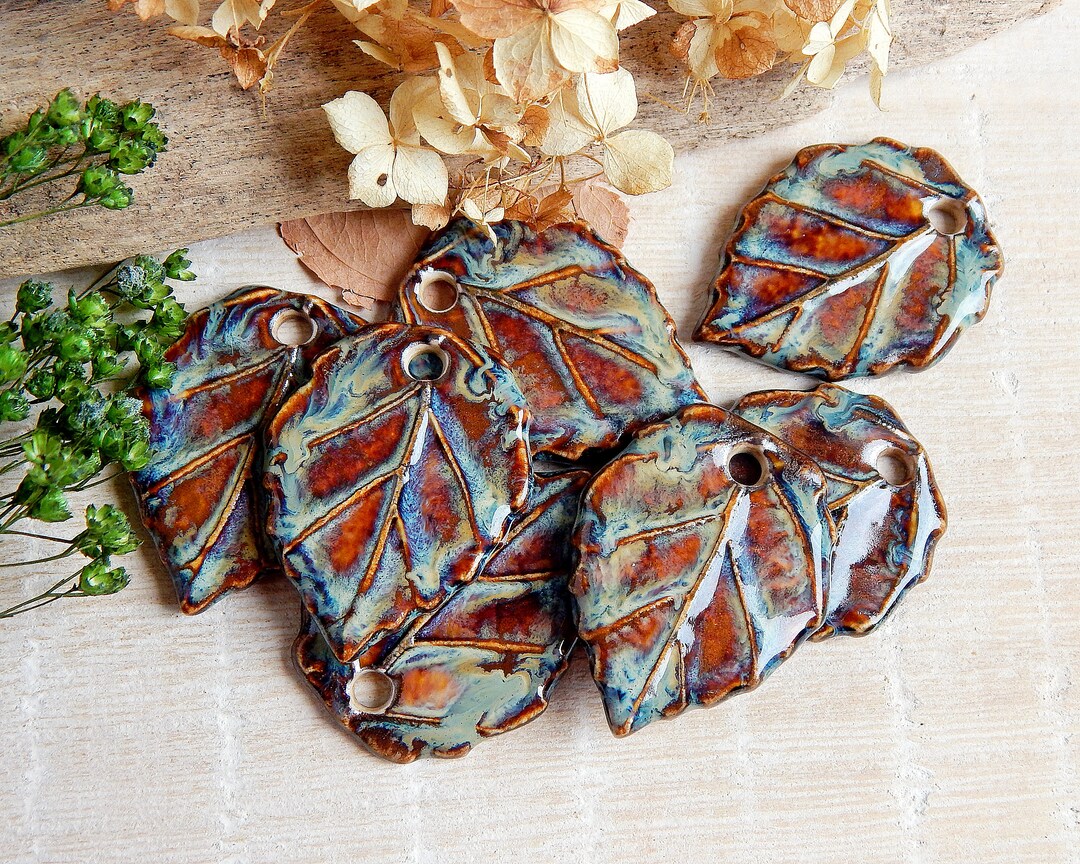 1pc Realistic Ceramic Leaf Pendant, Artisan Large Leaf Bead Necklace ...
