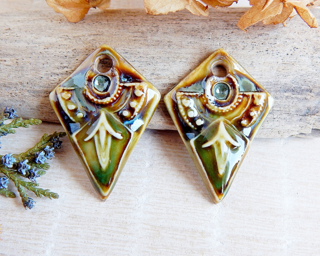Ceramic Charms Boho Design, Geometric Artisan Earring Components ...