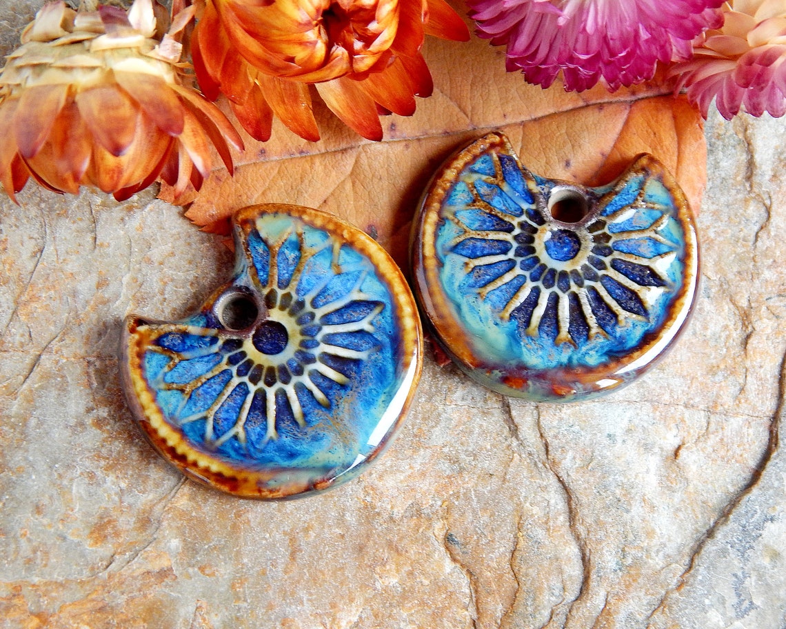 2 Pcs Blue Boho Charms for Jewelry Making Rustic Ceramic - Etsy