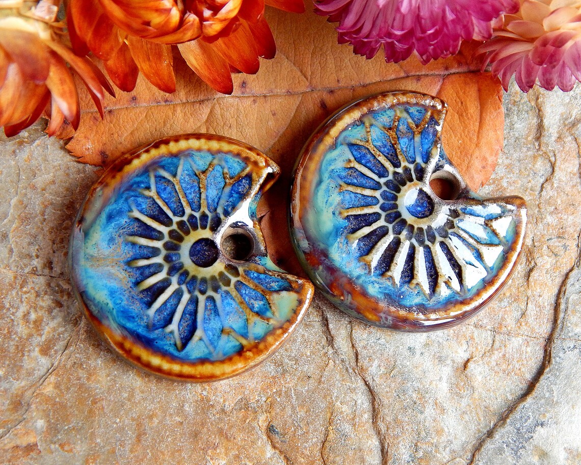 2 Pcs Blue Boho Charms for Jewelry Making Rustic Ceramic - Etsy