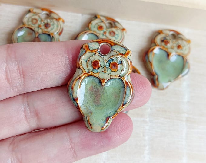 1 Owl Ceramic Pendant, Artisan Barn Owl Charm for Making Necklace ...