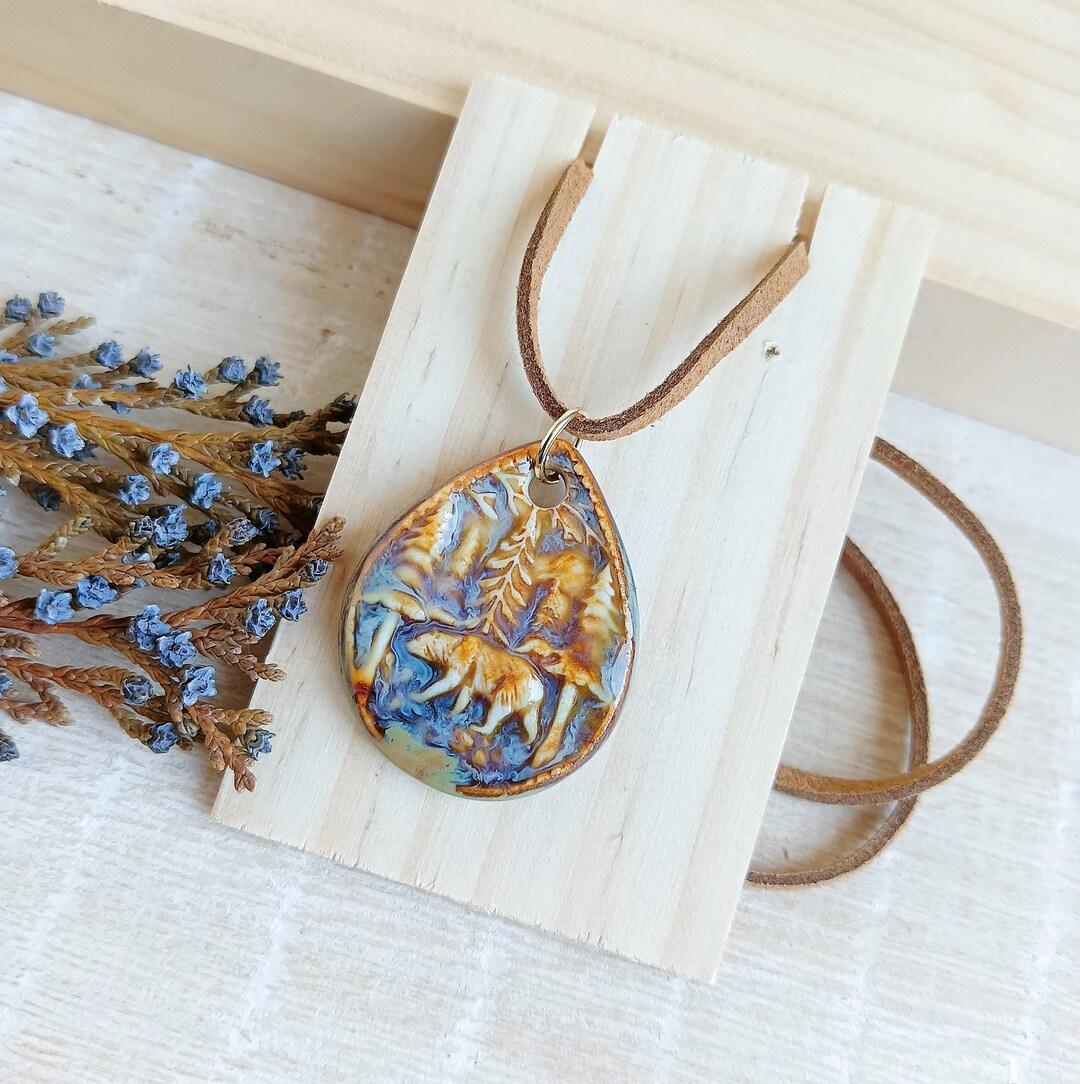 Bear in the Forest Pendant Necklace of Ceramic, Wildlife Necklace of ...