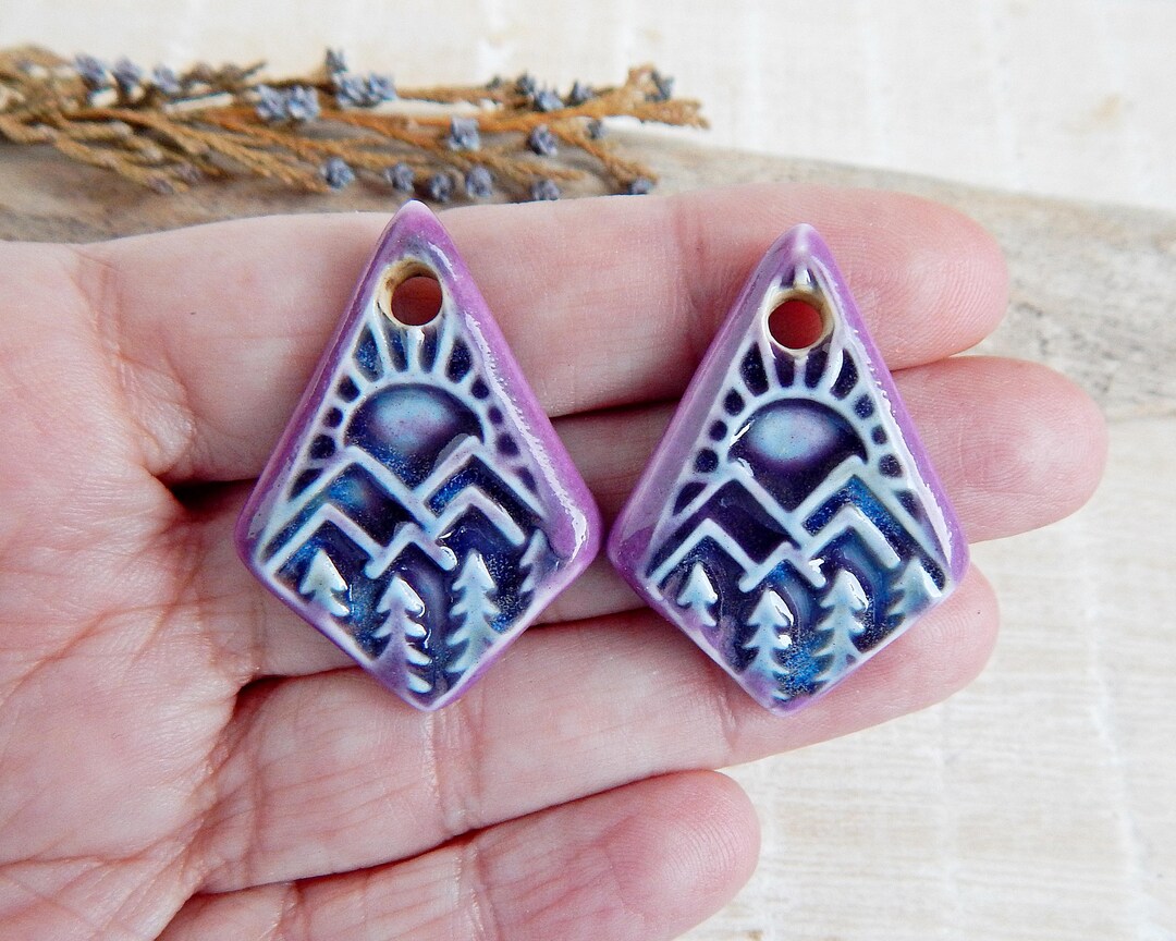 Ceramic Charms Mountains Landscape Design, Nature Artisan Earring ...
