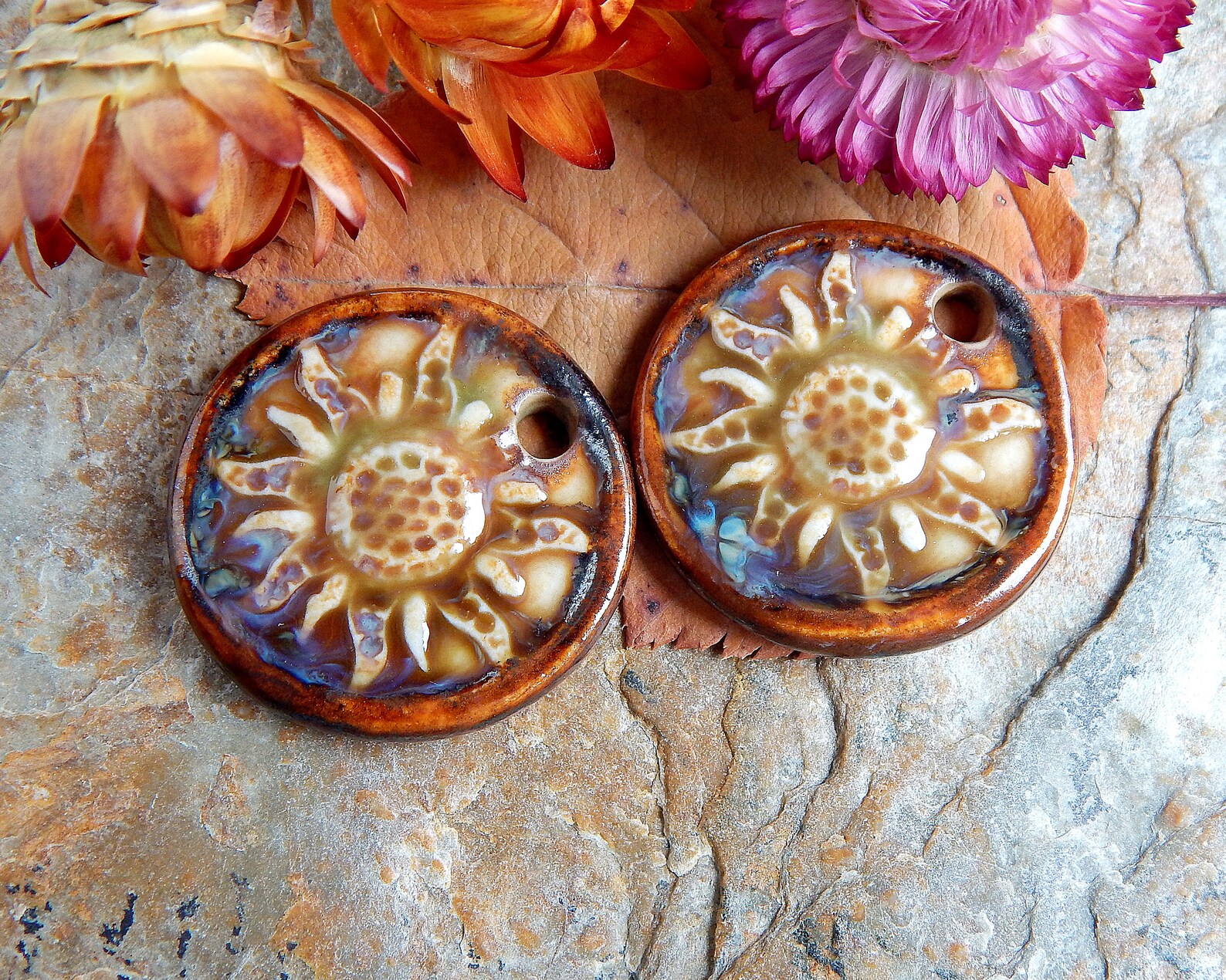 Sun Ceramic Charms for Jewelry Making Artisan Earthy Round - Etsy