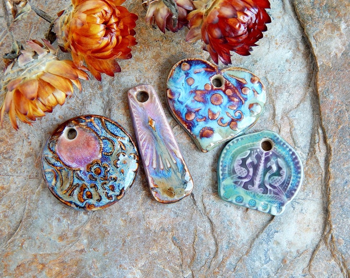 Set of Ceramic Pendants 4 Artisan Pendants of Porcelain Boho - Etsy