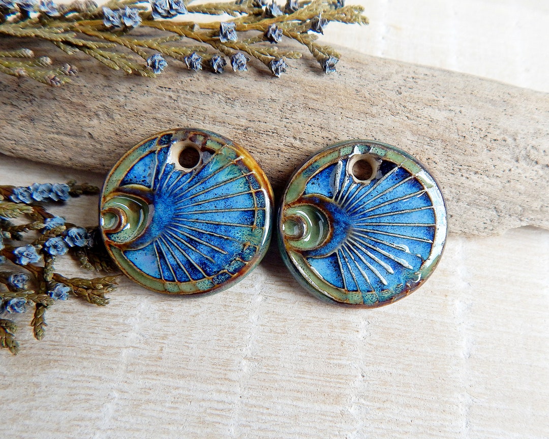 Round Artisan Ceramic Earring Charms, Handmade Moon Pendants for ...