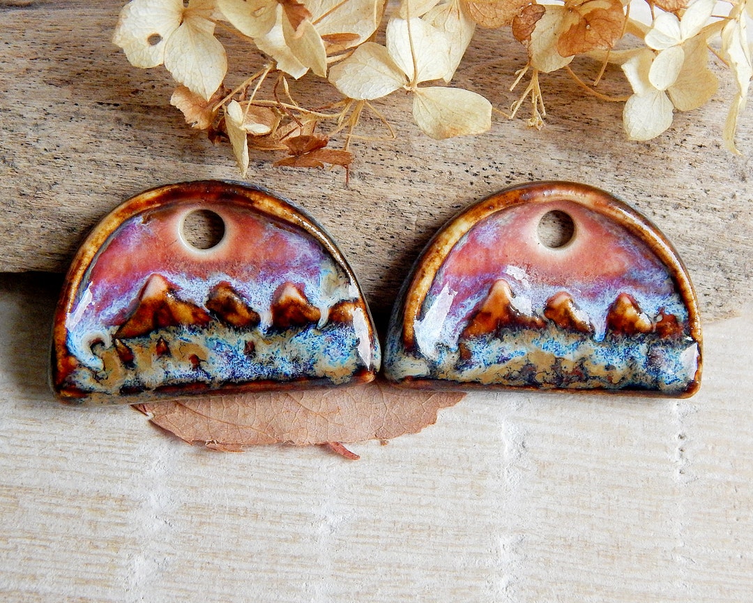 Landscape Earring Charms of Ceramic, Artisan Mountains Components for ...