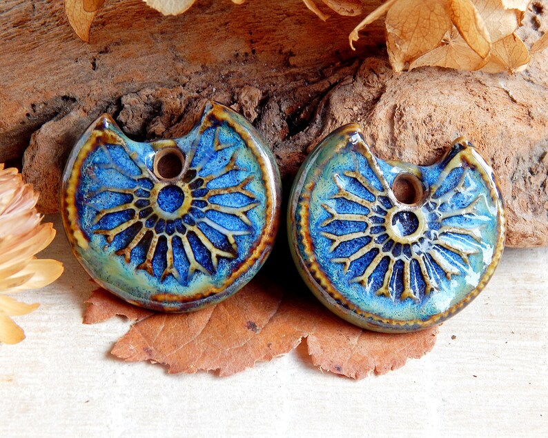 2 Pcs Blue Boho Charms for Jewelry Making Rustic Ceramic - Etsy