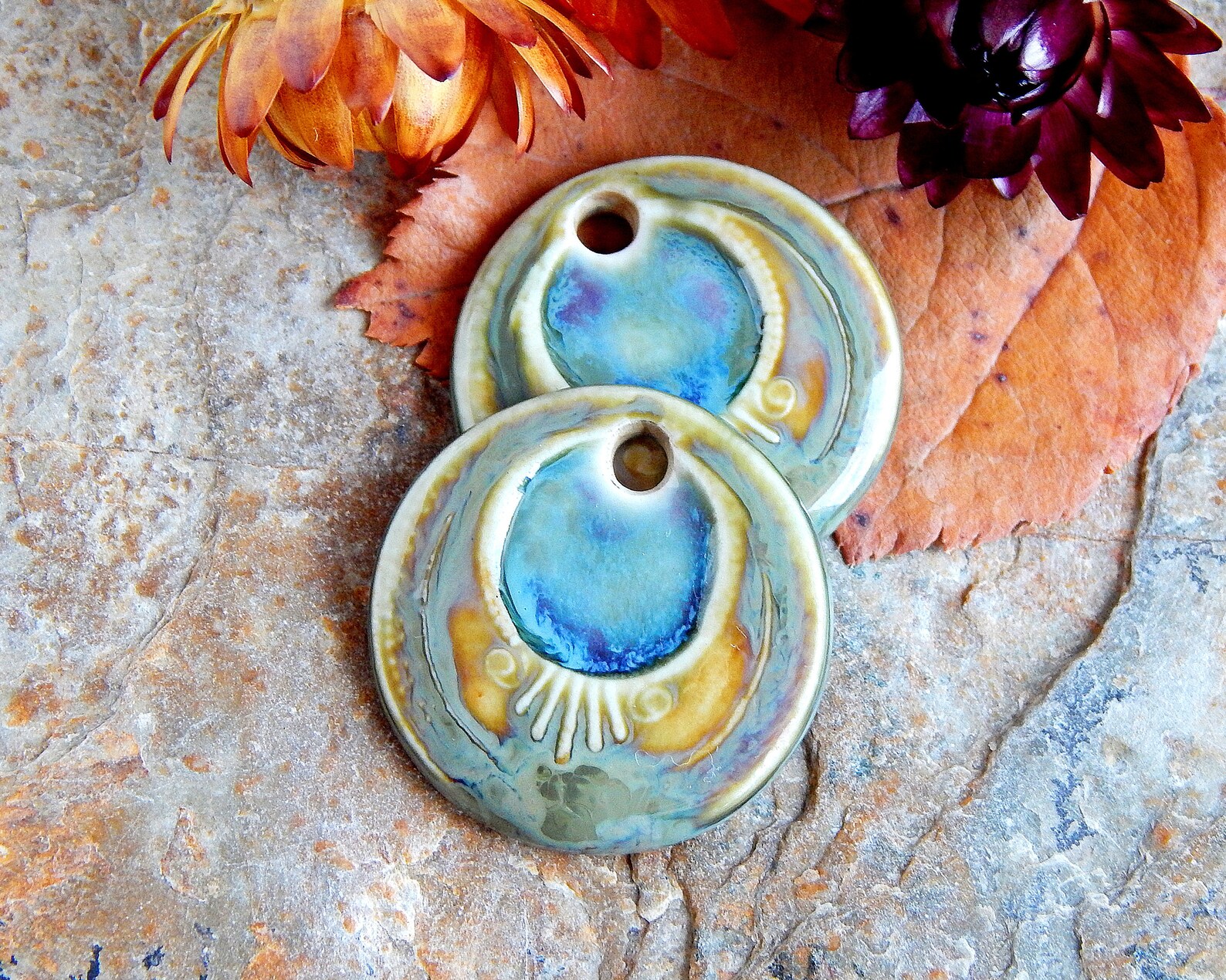 Round Gypsy Porcelain Charms 2pcs Boho Pendants to Make - Etsy