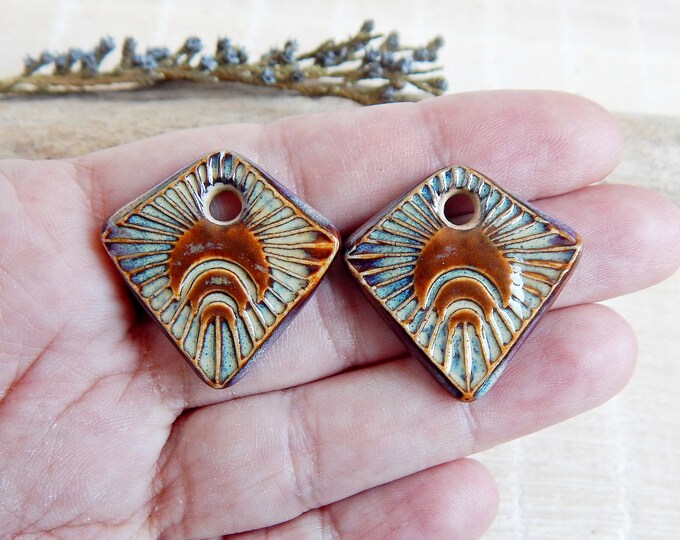 Bright Small Earring Charms, 2pcs Artisan Boho Ceramic Pendants ...