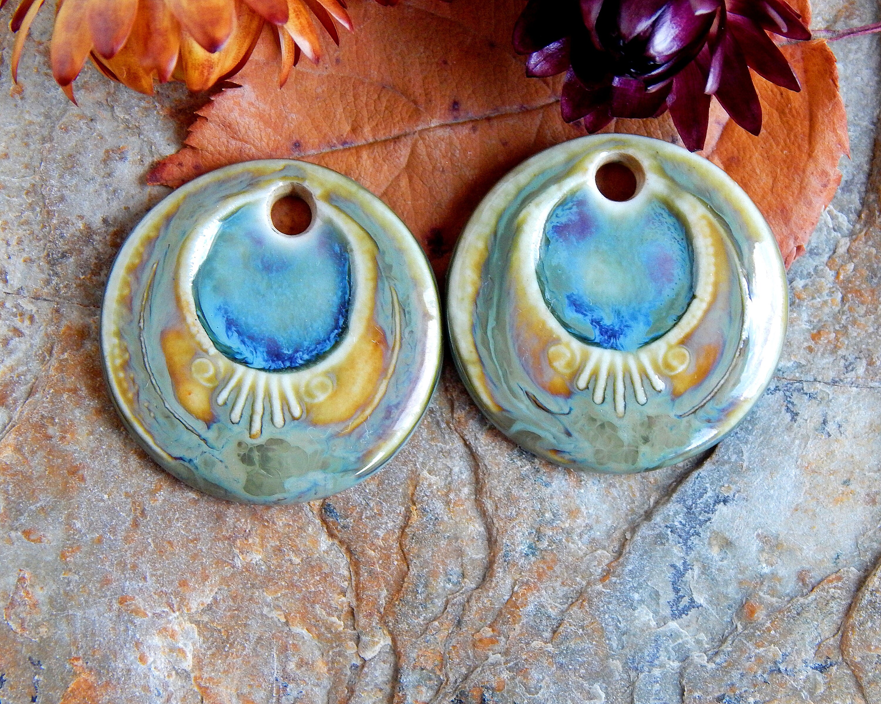 Round Gypsy Porcelain Charms 2pcs Boho Pendants to Make - Etsy