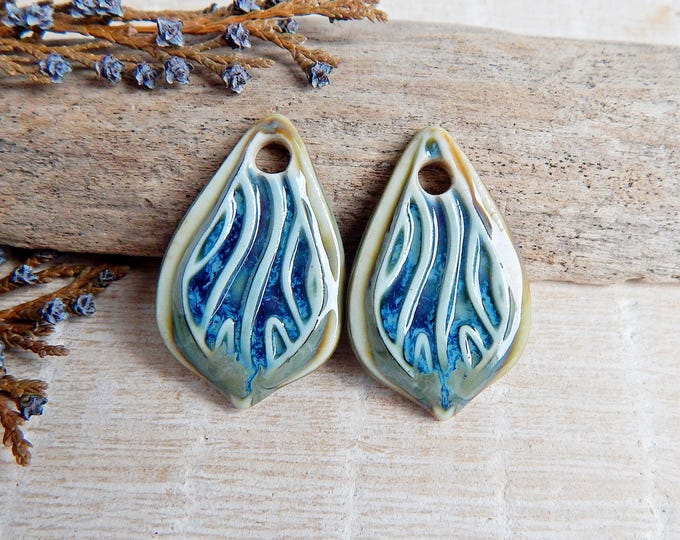 Handmade Stripe Drop Charms of Ceramic, 2pcs Organic Porcelain Earring ...