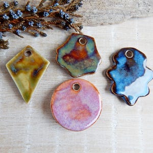 Set of Ceramic Pendants, 4 Artisan Pendants of Porcelain, Boho Necklace ...