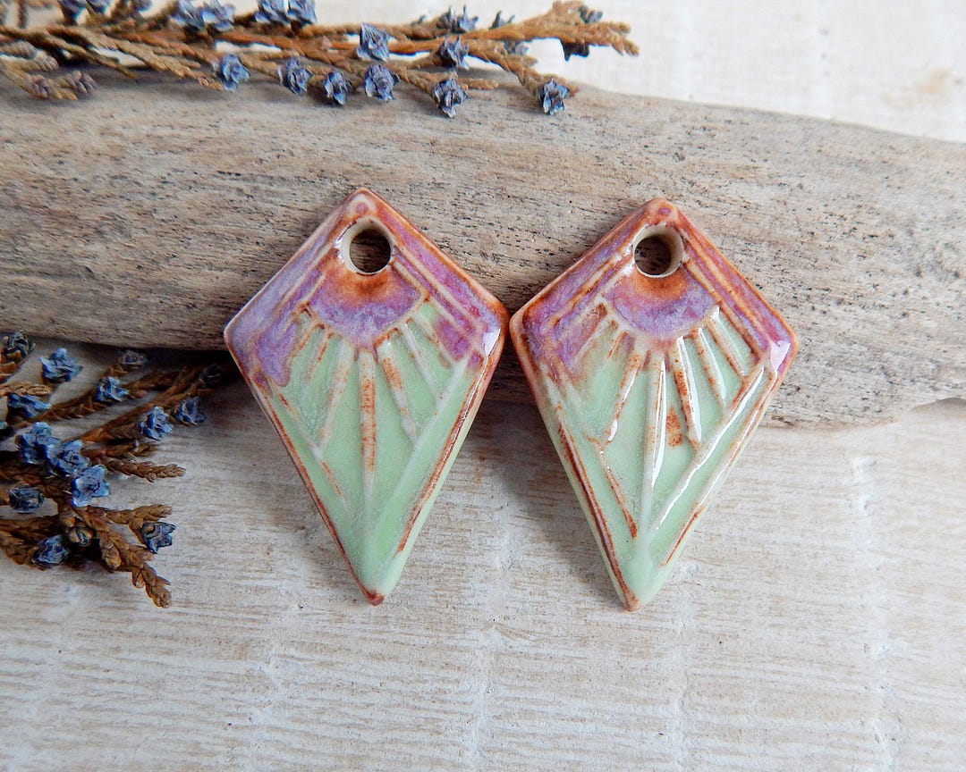 Ceramic Charms Geometric Design, Bright Artisan Earring Components ...