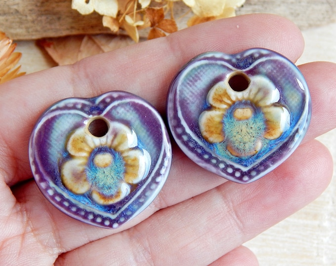 Rustic Artisan Heart Charms, Dangle Ceramic Earring Findings, Unique ...