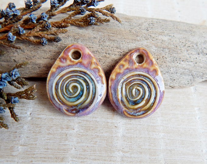 Boho Floral Drop Earring Charms, Flowered Ceramic Pendants, Bohemian ...