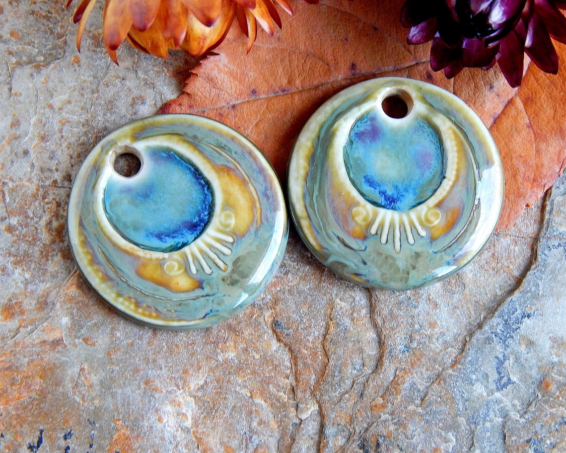 Round Gypsy Porcelain Charms 2pcs Boho Pendants to Make - Etsy