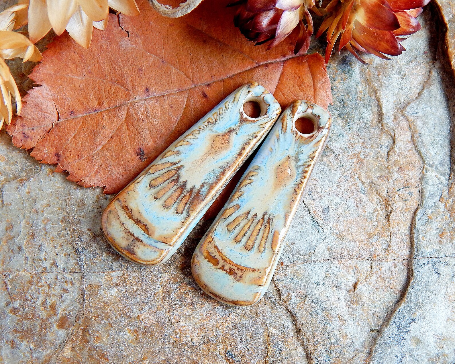 Rustic Artisan Charms Rectangle Ceramic Charms Pair Handmade - Etsy