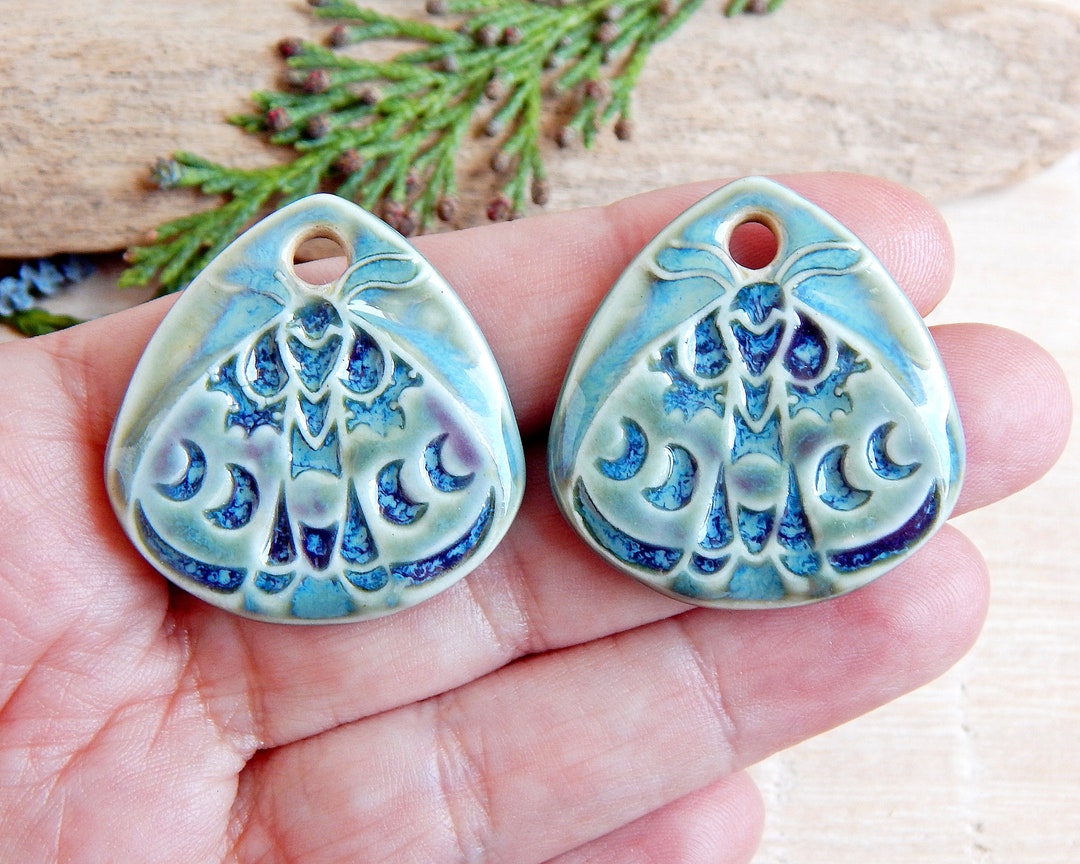 Moon Moth Charms for Jewelry Making, Artisan Ceramic Charms for ...