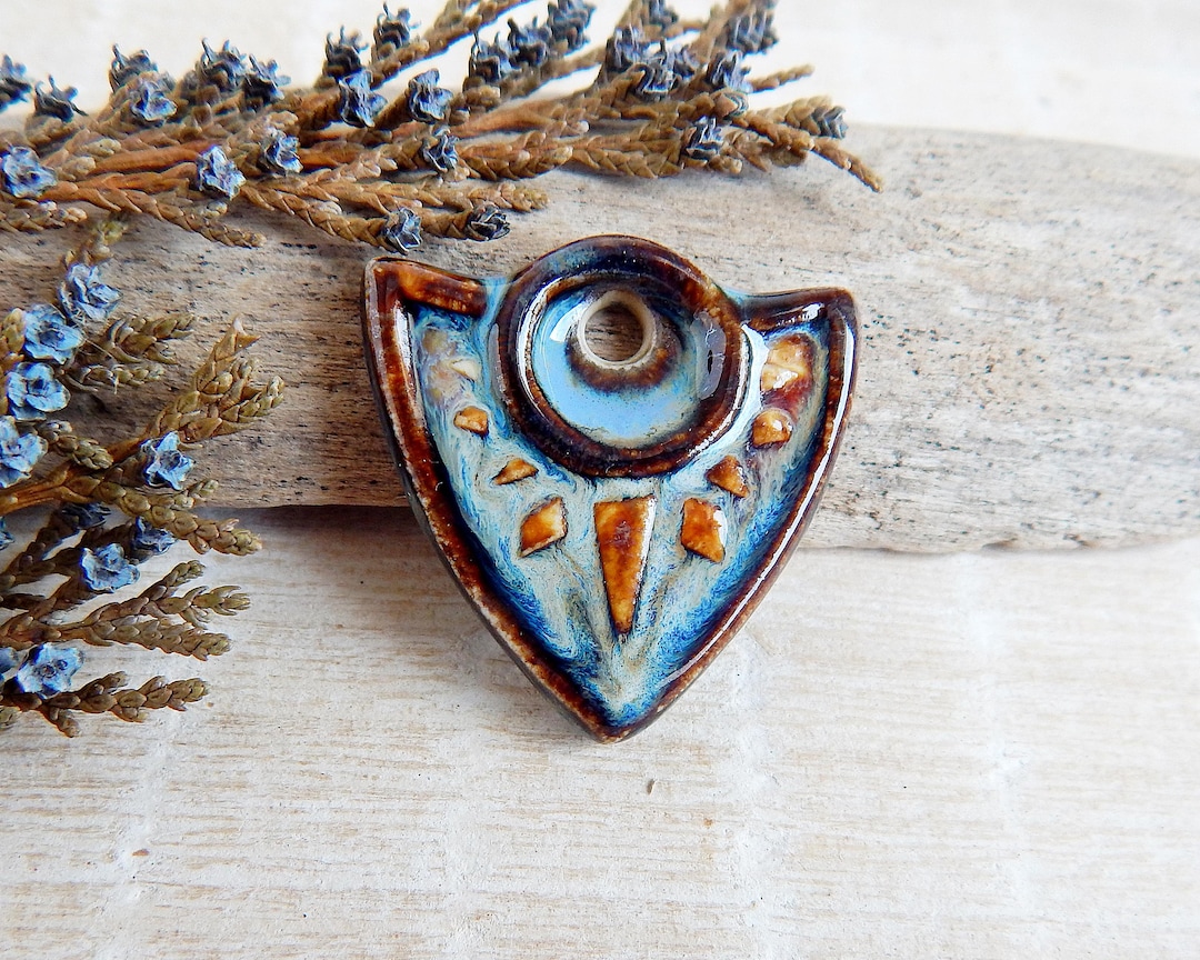 Rustic Big Ceramic Charm, 1pc Artisan Tribal Pendant for Making ...