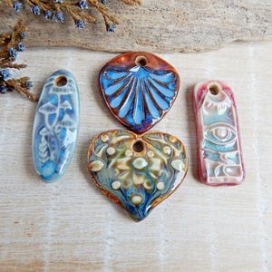 Set Ceramic Pendants, 4 Artisan Pendants of Porcelain, Boho Necklace ...