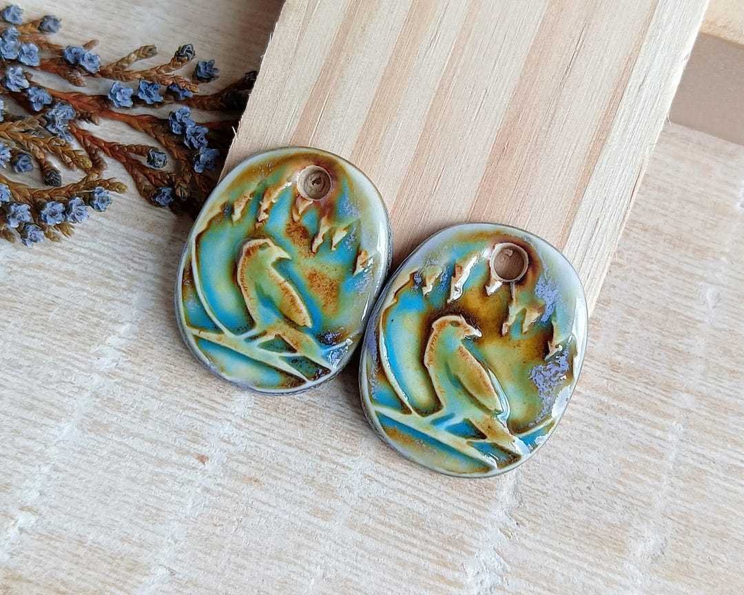 Ceramic Crow Bird Charms for Making Jewelry, 2pcs Artisan Raven ...
