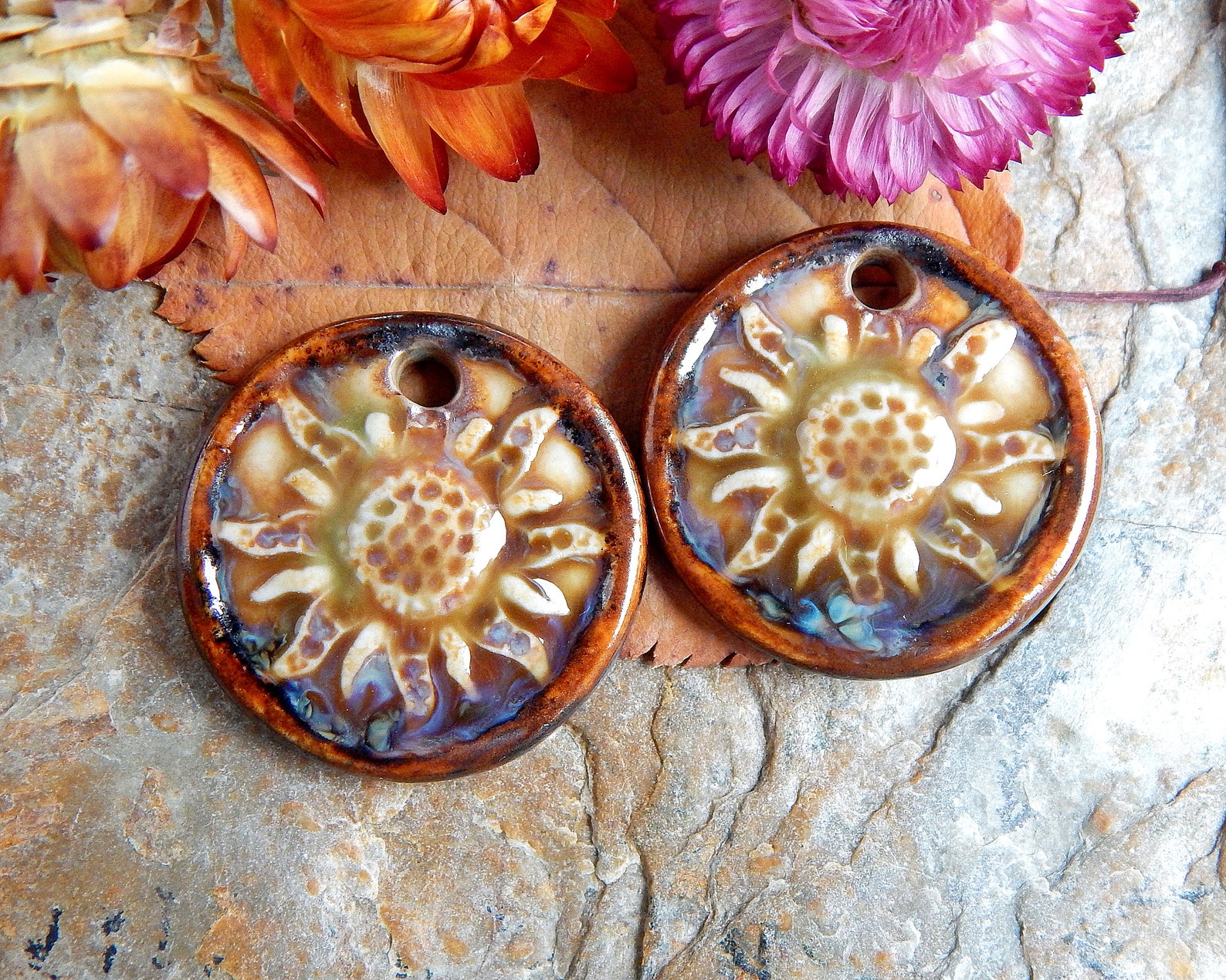 Sun Ceramic Charms for Jewelry Making Artisan Earthy Round - Etsy