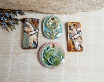 Set of Ceramic Pendants, 4 Artisan Pendants of Porcelain, Boho Necklace ...