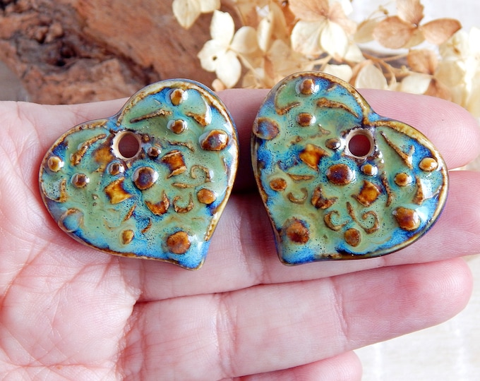 Ceramic Charms With Heart Pattern, Antique Design Pendant, Heart ...