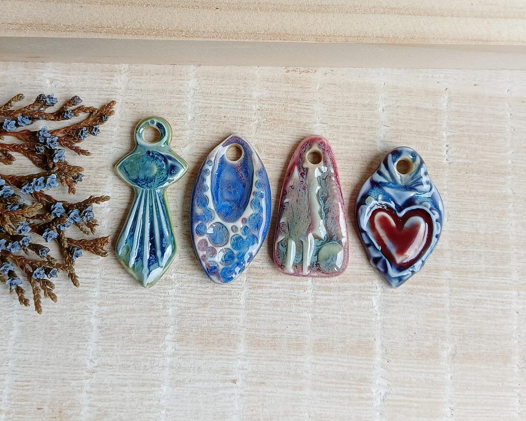Set Bulk Ceramic Pendants, 4 Artisan Pendants Porcelain, Bohemian ...