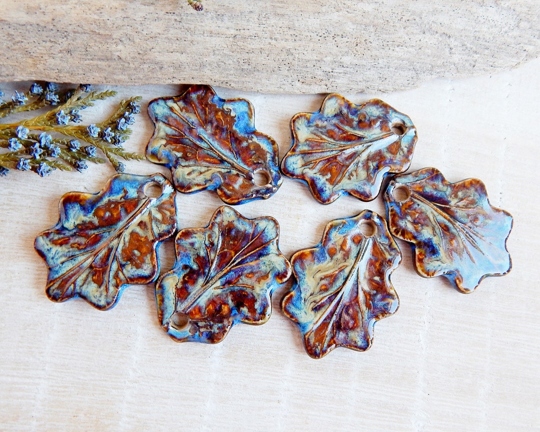 1 Ceramic Oak Leaf Charm, Artisan Leaves Focal for Making Jewelry ...