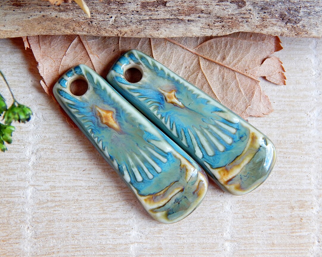 Handcrafted Porcelain Rectangle Charms, Striped Ceramic Artisan ...
