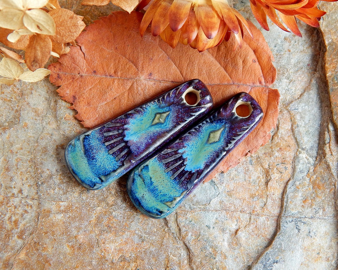 Purple Ceramic Harms, Handcrafted Earring Pendants, Artisan Focal Beads ...