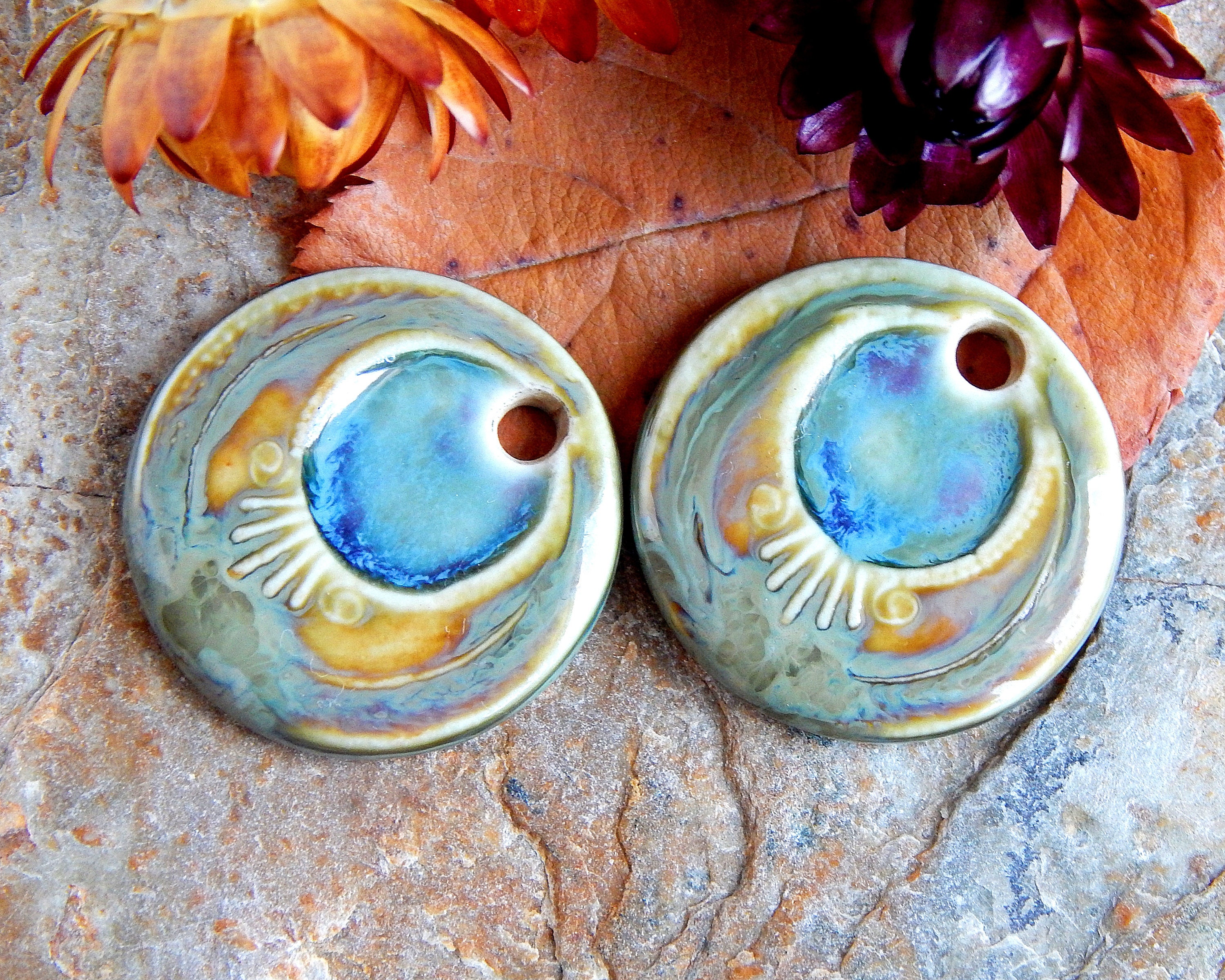 Round Gypsy Porcelain Charms 2pcs Boho Pendants to Make - Etsy