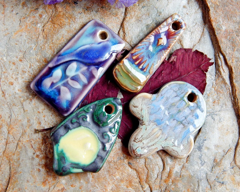 Set of Ceramic Pendants 4 artisan pendants of porcelain boho | Etsy