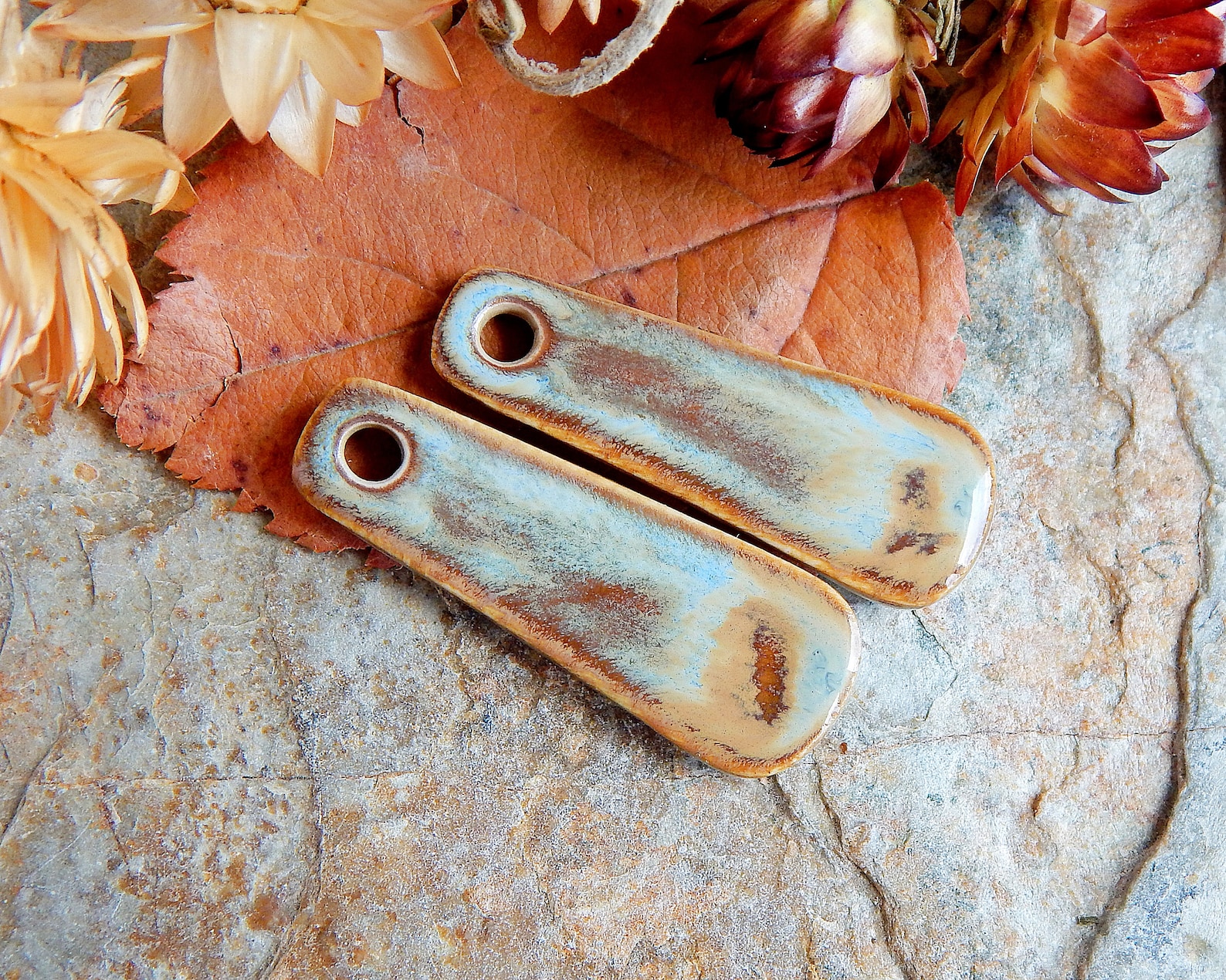 Rustic Artisan Charms Rectangle Ceramic Charms Pair Handmade - Etsy